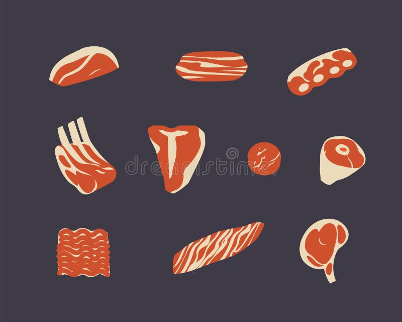 Beef Cuts, Meat Vector Icons Stock Vector - Illustration of retro ...