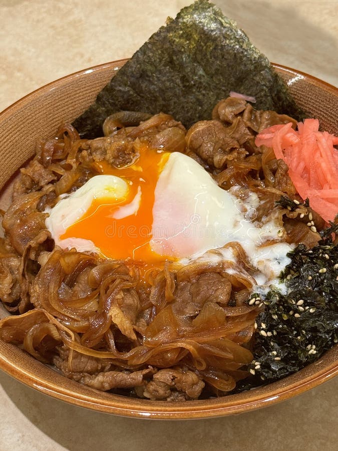 Beef Don with Soft Eggs on the Rice in the Bowl Stock Photo - Image of ...