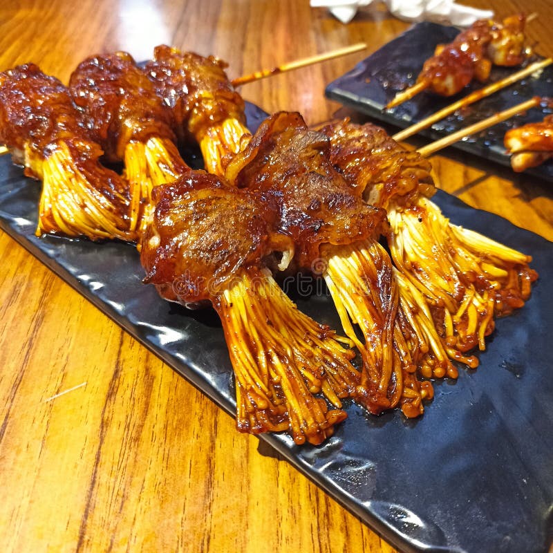 Beef Enoki Mushroom Street Food Stock Image - Image of street, enoki ...