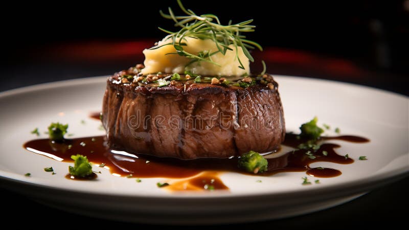 Beef Filet Mignon with Sauce on a White Plate. AI Generative Stock ...