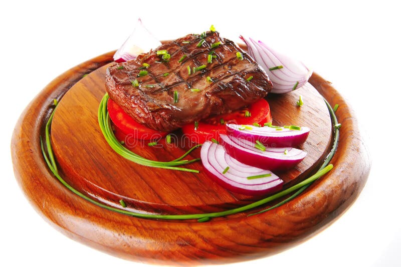 Beef Fillet Served on Wooden Plate Stock Photo - Image of cookery ...
