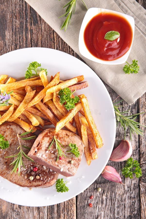 Beef and french fries stock photo. Image of meat, food - 53962706
