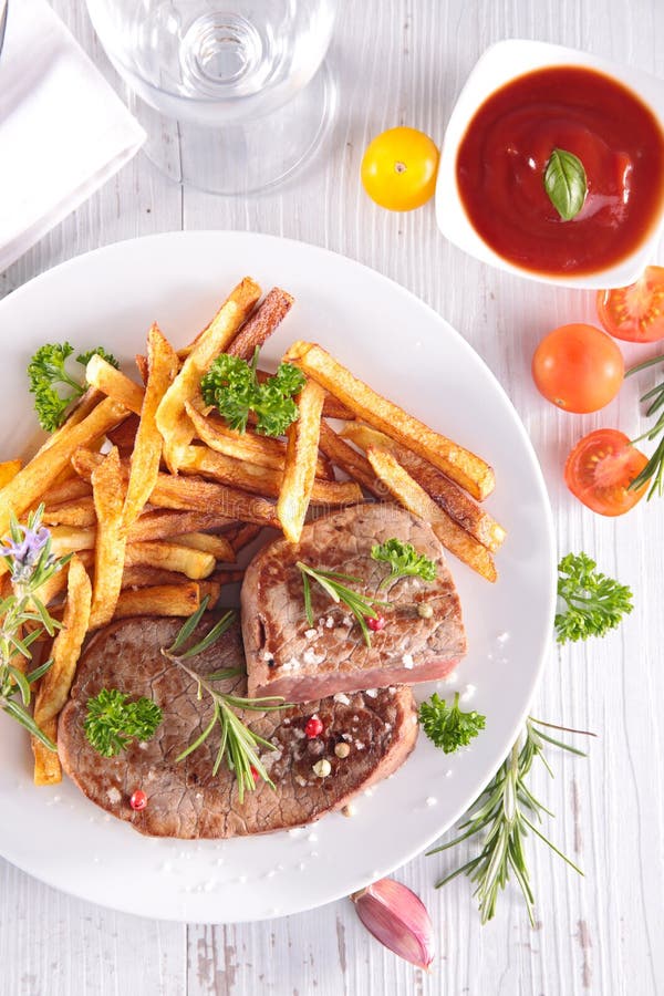 Beef and french fries stock photo. Image of lunch, ketchup - 68191180