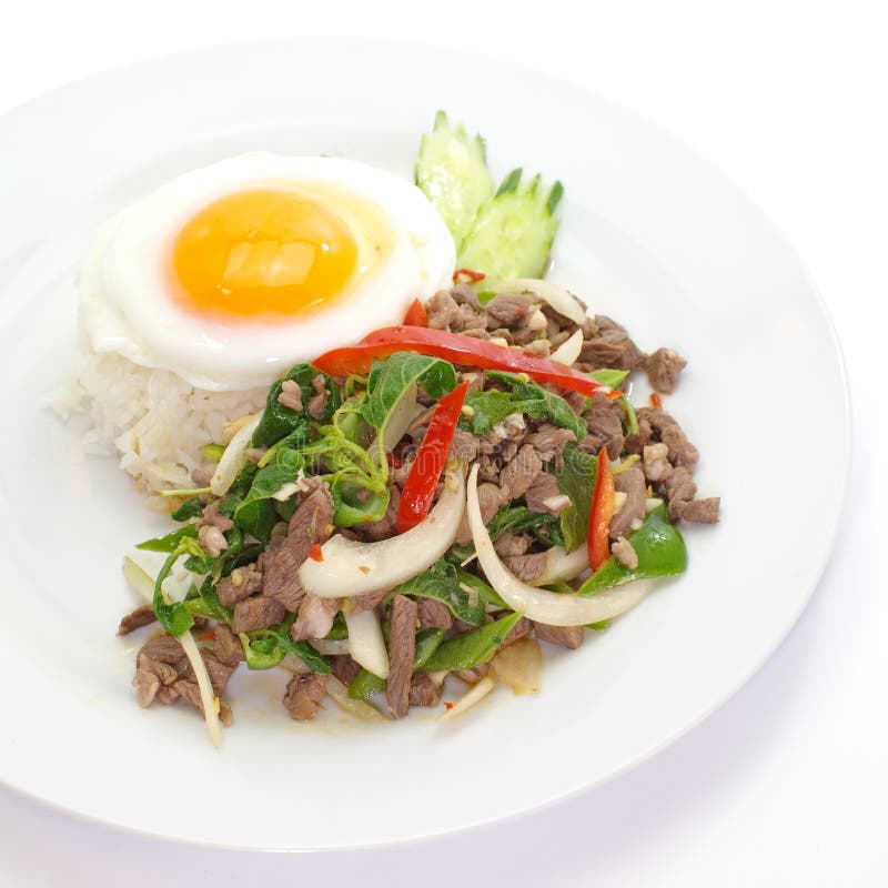 Beef with Fried Basil Leaves Stock Image - Image of green, healthy ...