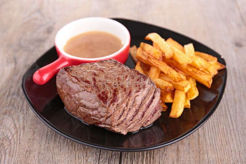 Beef and fries stock photo. Image of wood, grilled, rustic - 44098556