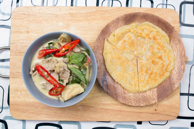 Beef Green Curry Served with Roti Stock Photo - Image of milk, coconut ...