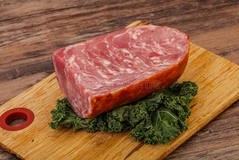 Beef ham piece over board stock photo. Image of beef - 206665432
