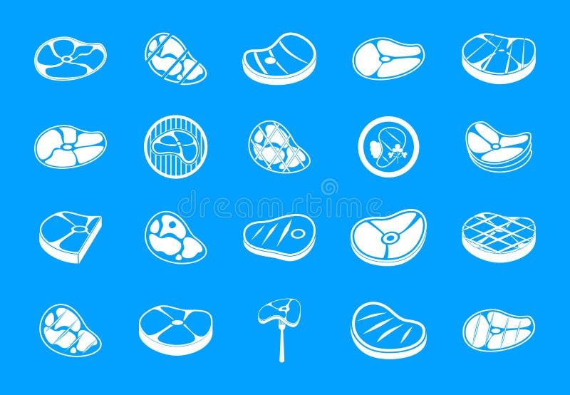 Beef icon blue set vector stock vector. Illustration of rack - 113661846