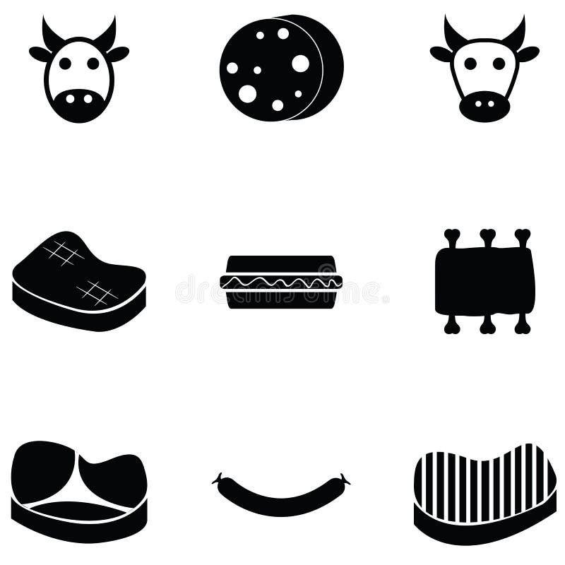 Beef icon set stock vector. Illustration of white, barbecue - 107346061