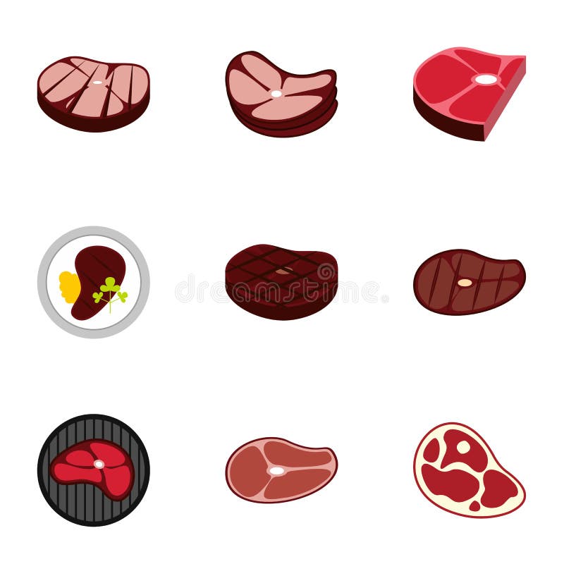 Beef icons set, flat style stock vector. Illustration of object - 80572957