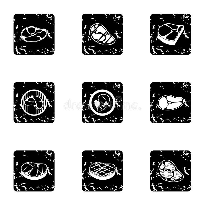 Beef Icons Set, Grunge Style Stock Vector - Illustration of dish ...