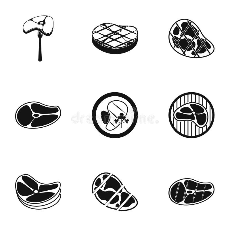 Beef Icons Set, Simple Style Stock Vector - Illustration of animal ...