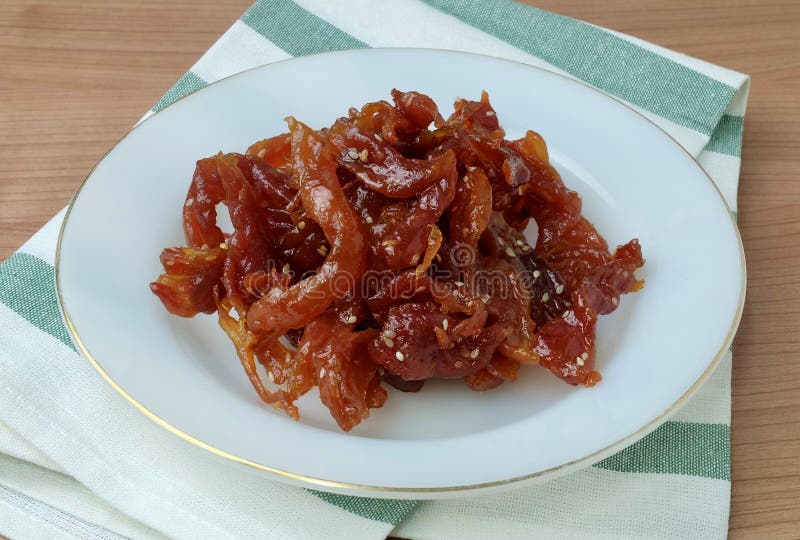 Beef Jerky or Deep Fried Beef Stock Image - Image of cuisine, plate ...