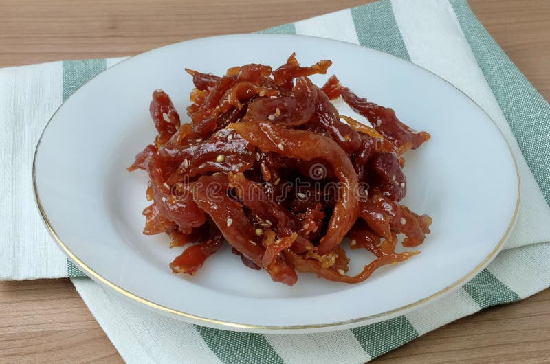 Beef Jerky or Deep Fried Beef Stock Photo - Image of appetizer ...