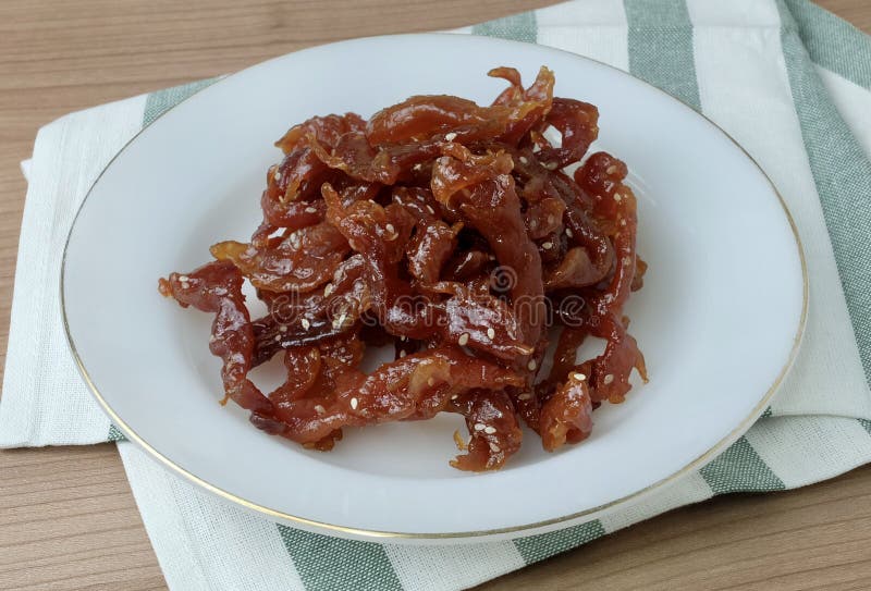 Beef Jerky or Deep Fried Beef Stock Photo - Image of cuisine, appetizer ...