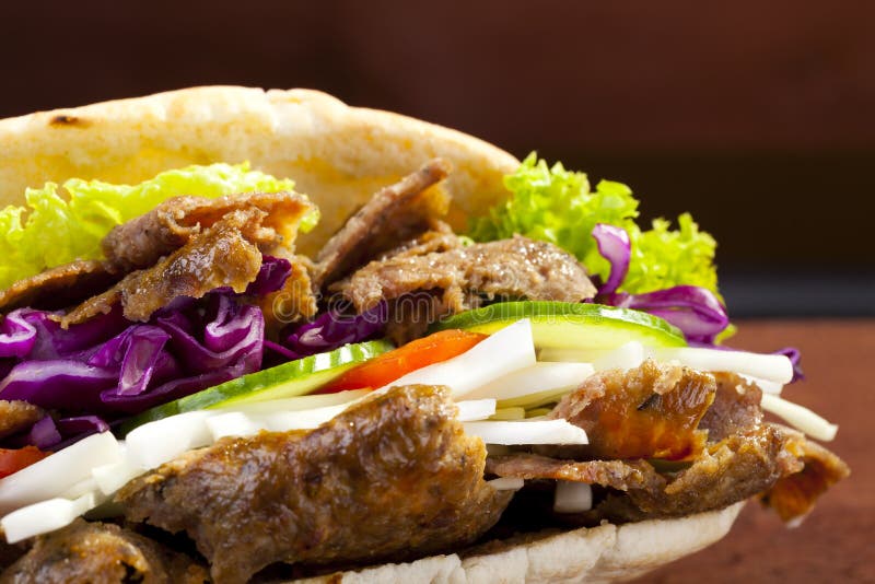 Beef Kebab in a bun stock image. Image of onion, gyros - 190127147