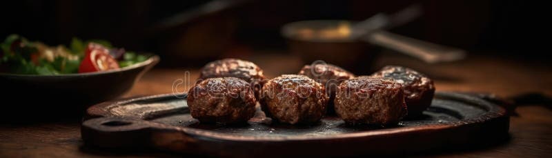 Beef Kofta on Stone Rustic Pub Wide Panoramic. Generative AI Stock ...