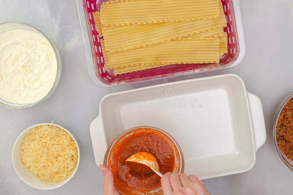 Beef Lasagna Recipe. Step by Step Cooking Process Stock Image - Image ...