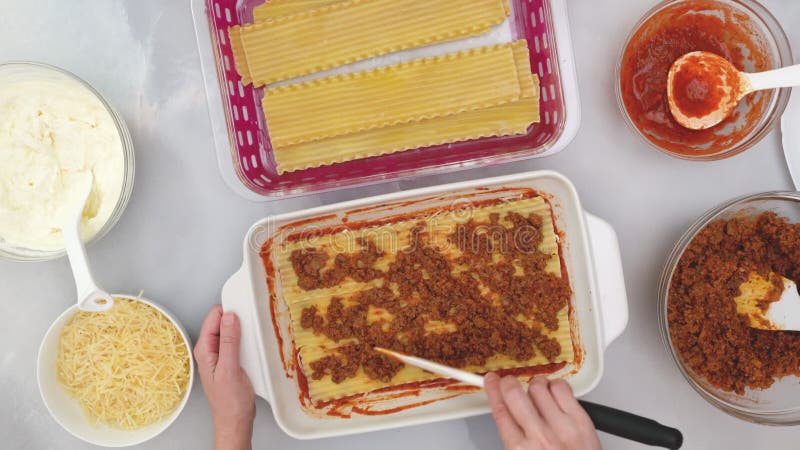 Beef Lasagna Step by Step Preparation Process. Assemble the Lasagna ...