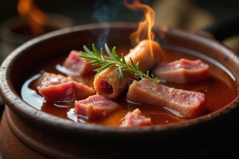 Beef Marrow Bones in a Clay Pot Over an Open Flame Broth Fire Boiling ...