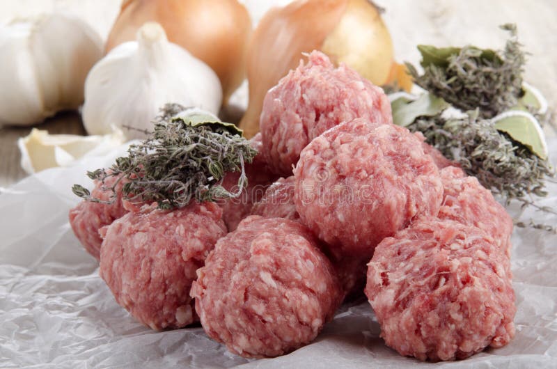 Beef Meat Balls on Kitchen Paper Stock Photo - Image of food, garlic ...