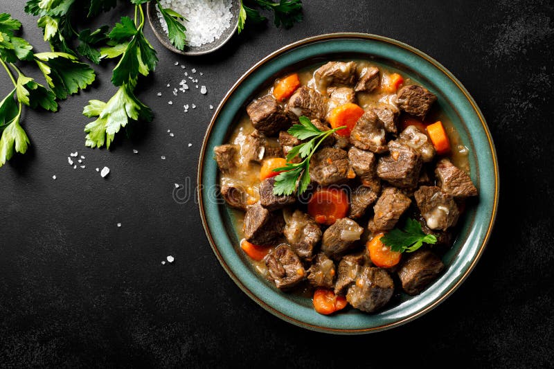 Beef Meat Goulash with Carrot and Onion, Beef and Carrot Stew, Top View ...