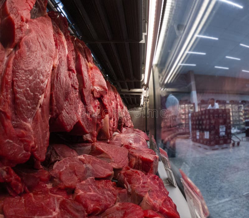 Beef Meat in the Market Showcase Stock Image - Image of beef, steak ...