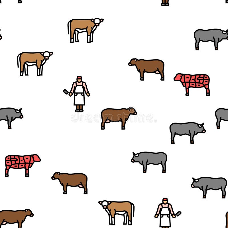 Beef Meat Nutrition Production Vector Seamless Pattern Stock Vector ...