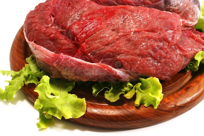 Beef Meat and Salad Over White on Plate Stock Image - Image of ...