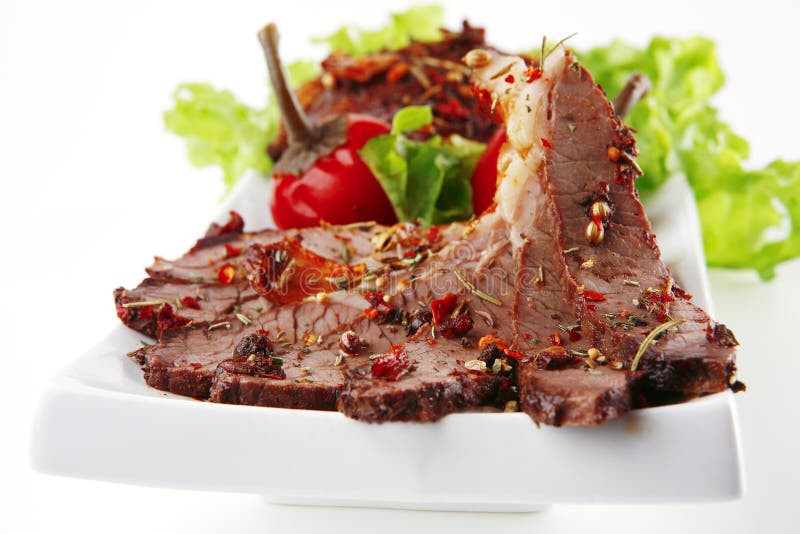 Beef meat slice on plate stock image. Image of healthy - 12017147