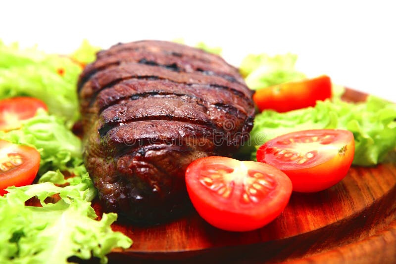 Beef Meat Steak on Wooden Plate Stock Photo - Image of appetizers ...