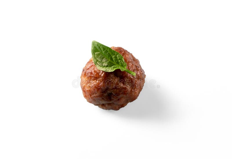 Beef Meatballs with Basil Leaf Isolated on White Background. Delicious ...