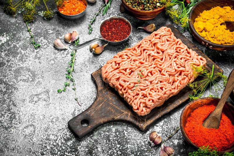 Beef Minced Meat with Aromatic Spices and Herbs. Stock Photo - Image of ...