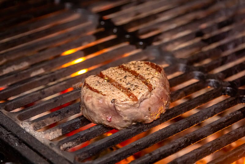 Beef Minion Steak is Fried on a Charcoal Grill Stock Photo - Image of ...