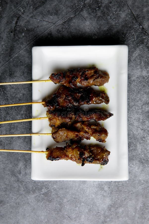 Beef and Mutton Satay on a White Plate Stock Photo - Image of bamboo ...