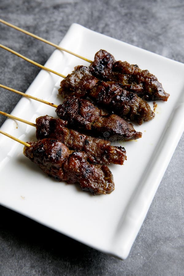 Beef and Mutton Satay on a White Plate Stock Image - Image of culinary ...