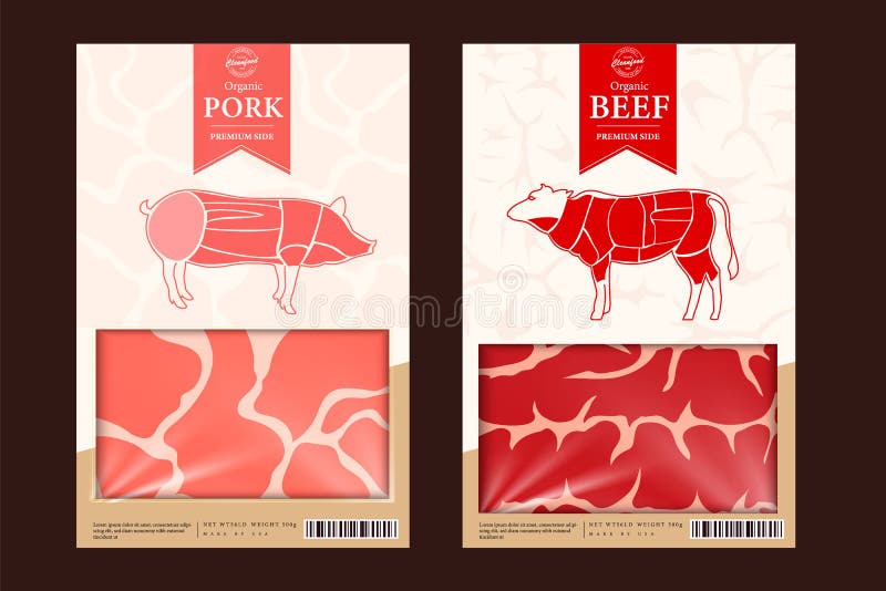Beef Packaging or Label. Cow Icon. Meat Beefsteak Texture Stock Vector ...