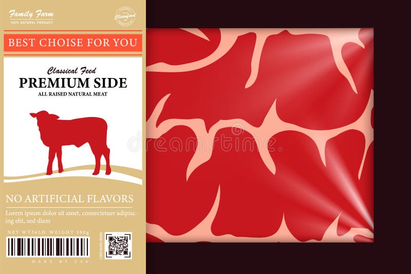Beef Packaging or Label. Cow Icon. Meat Beefsteak Texture Stock Vector ...