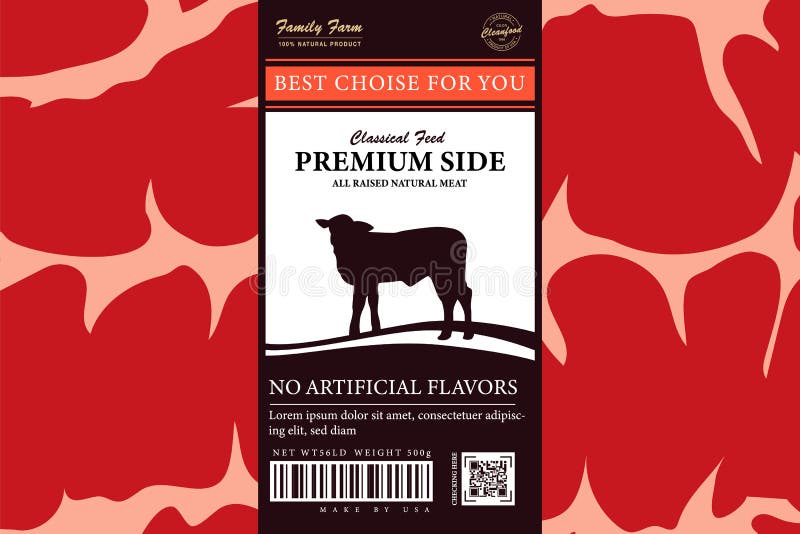 Beef Packaging or Label. Cow Icon. Meat Beefsteak Texture Stock Vector ...