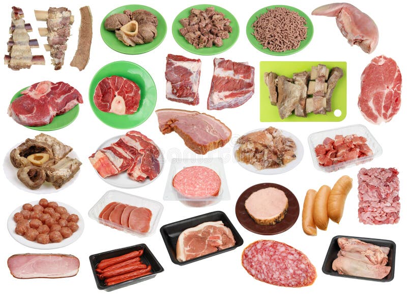 Beef and Pork Meat in Different Variations Set Isolated Stock Image ...