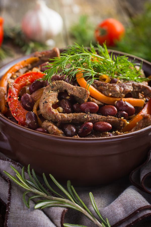 Beef with Red Bean and Vegetables in Pot Stock Image - Image of diet ...
