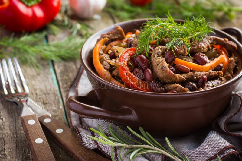 Beef with Red Bean and Vegetables in Pot Stock Photo - Image of meat ...