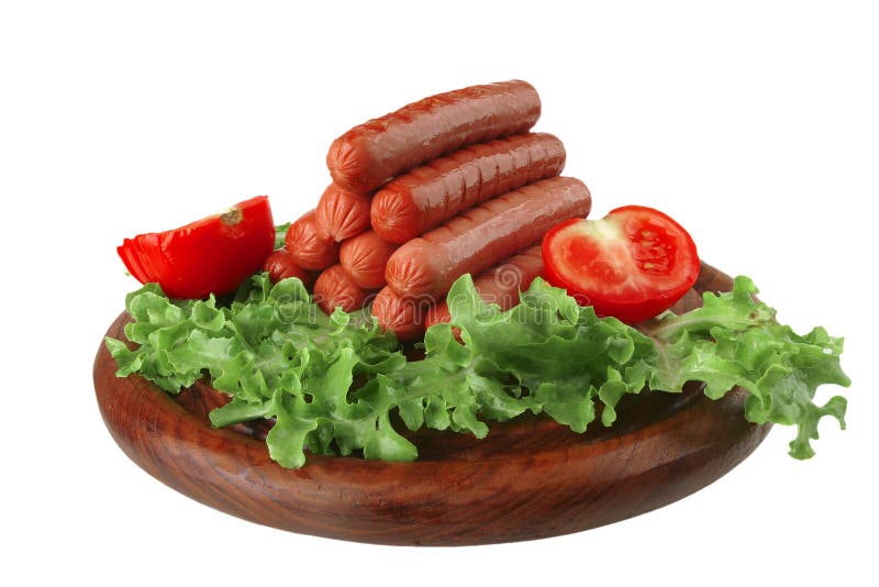 Beef red sausages on plate stock photo. Image of pyramide - 10512822
