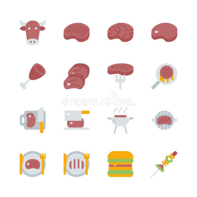 Beef Related in Flat Icon Set.Vector Illustration Stock Vector ...