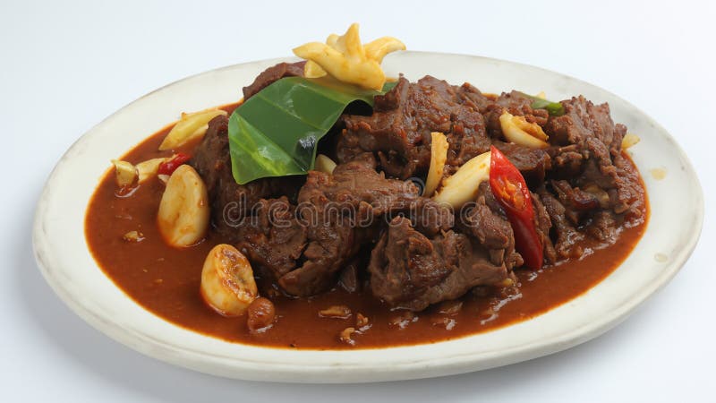 Beef Rendang or Nasi Rendang Sapi on White Background Stock ...