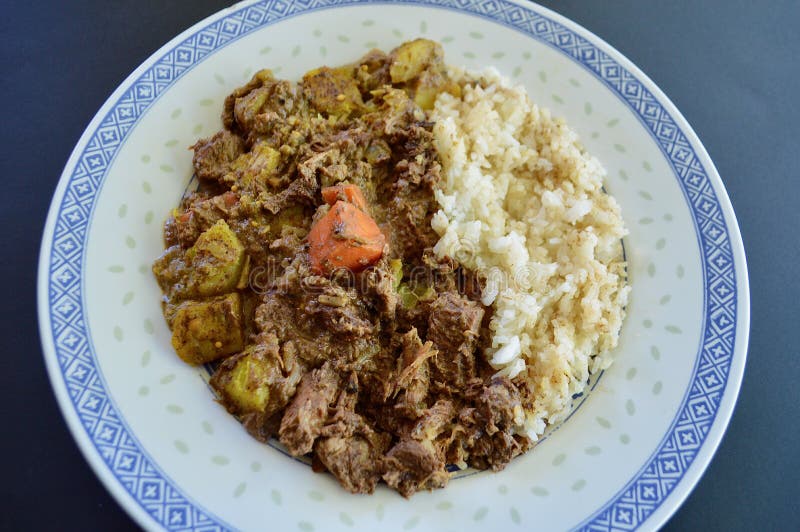 Beef Rendang with Vegetables and Jasmine Rice Stock Image - Image of ...
