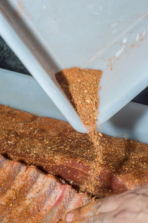Beef Rib Being Seasoned with Artisan Seasoning Stock Photo - Image of ...