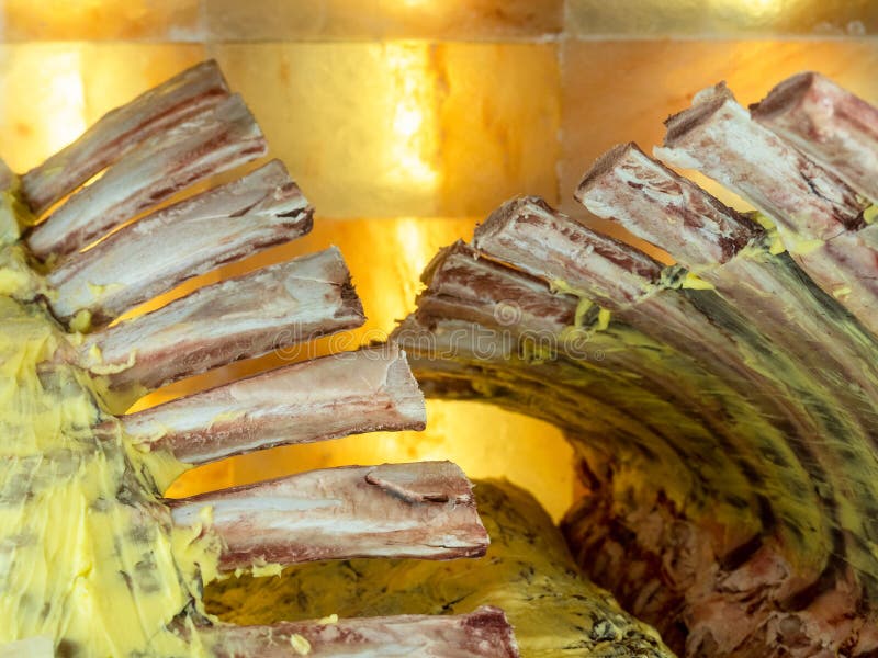 Beef Ribs in Meat Drying Ager Closeup Stock Photo - Image of ribs ...