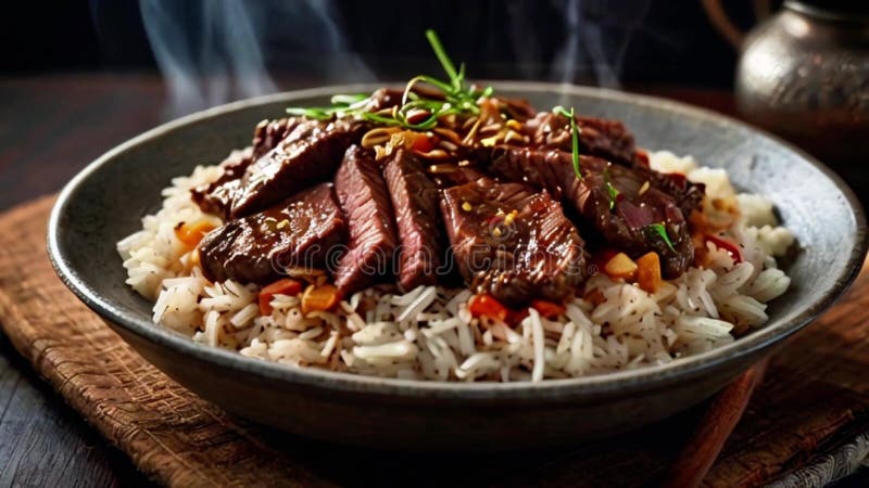 Beef and Rice Recipes with Steaming Hot Stock Video - Video of close ...