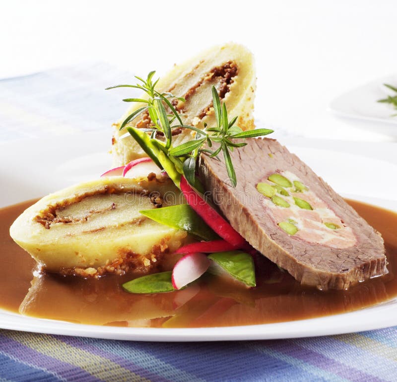 Beef Roll with Potato Dumplings Stock Image - Image of prepared, meat ...
